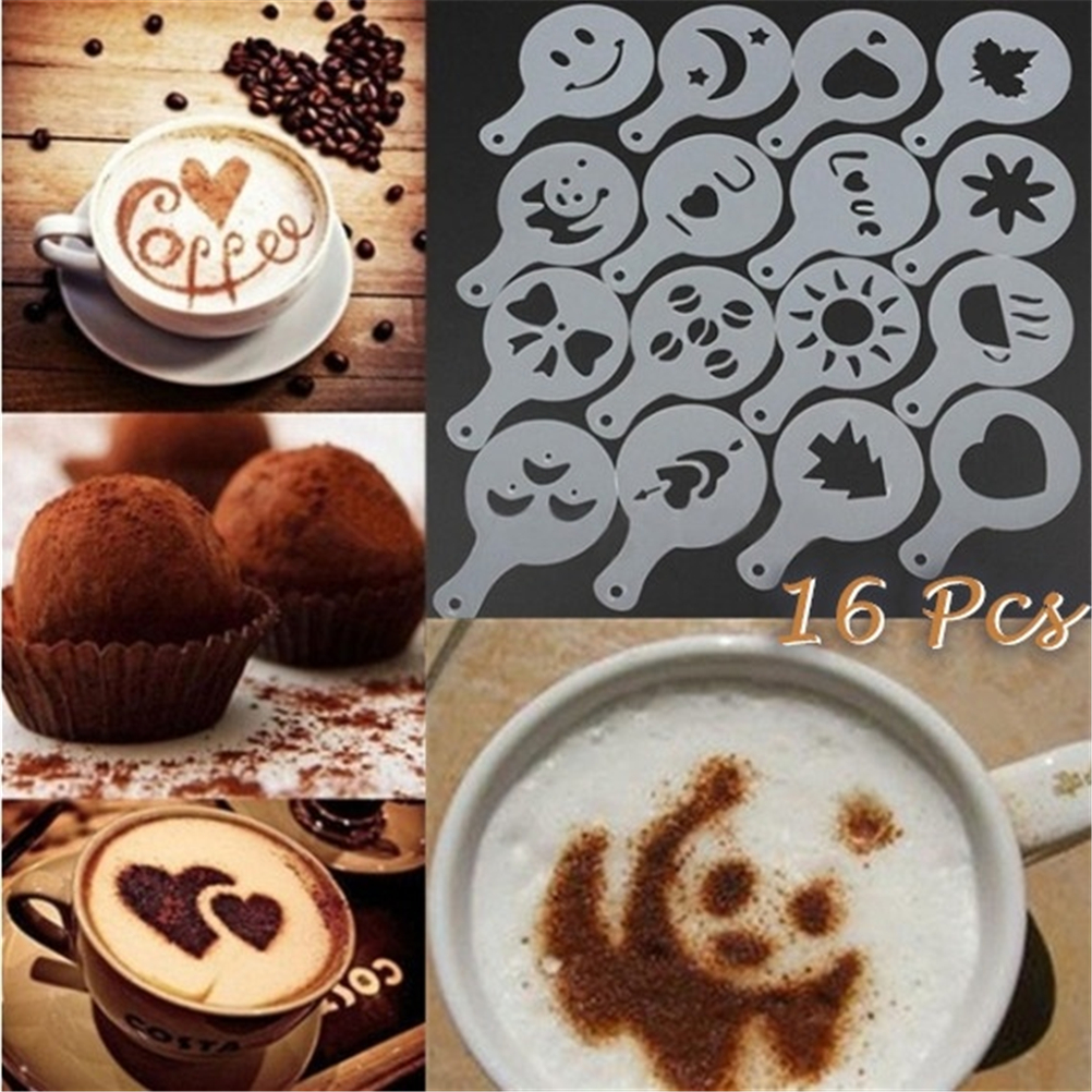 16pcs Coffee Foam Spray Template Stencils Diy Decorating Decoration ...