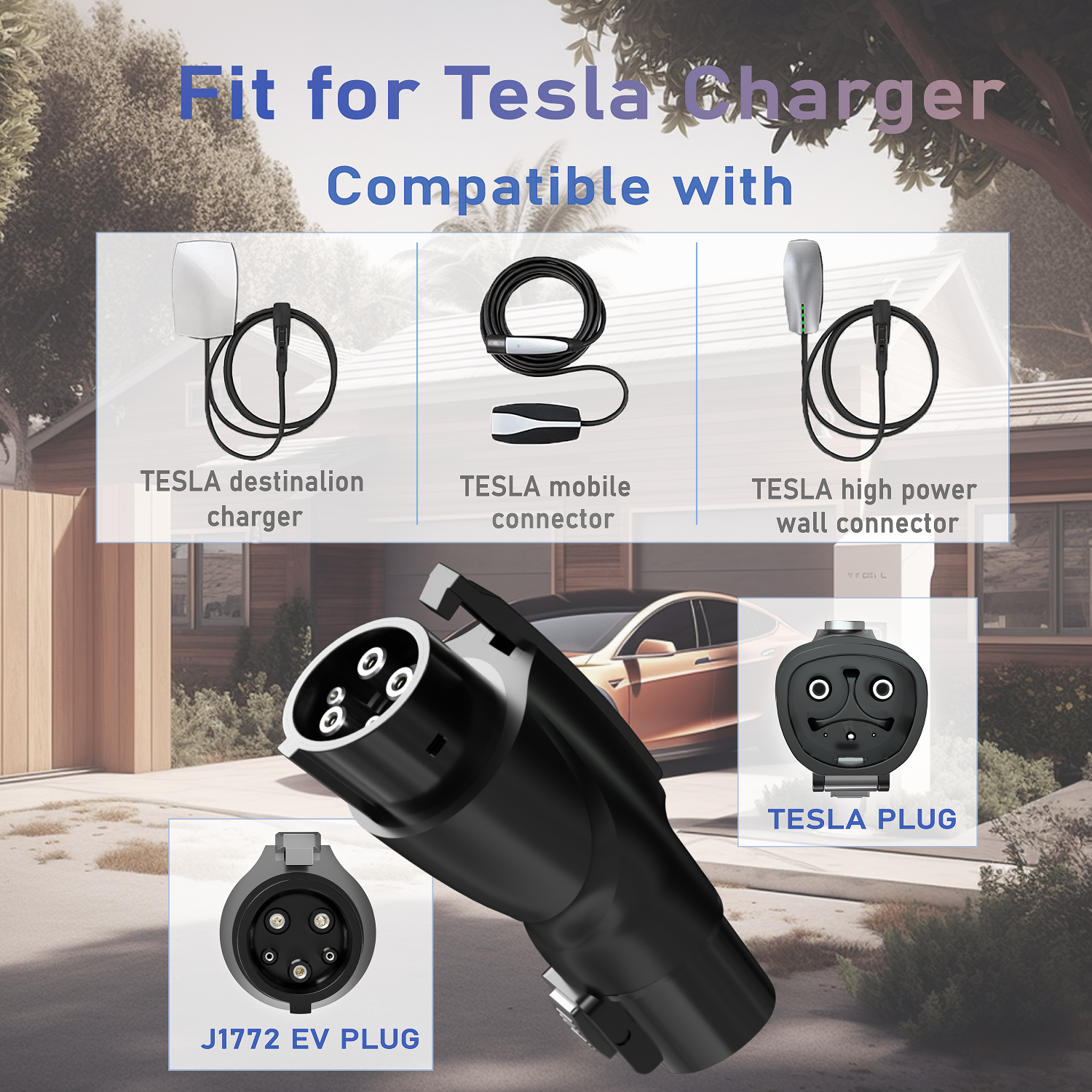 80a 240v Ac Tesla Charger Connector Ev Adapter: Tesla To J1772 Socket ...