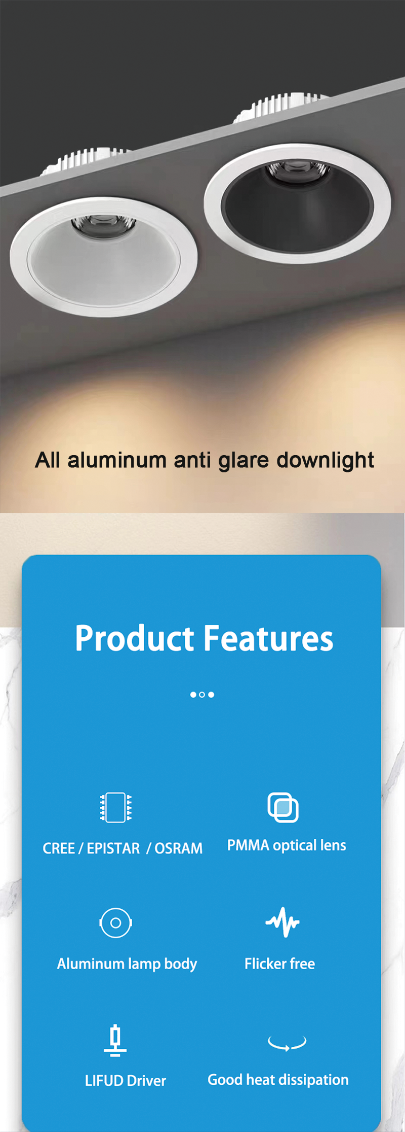 3 Inch Anti Glare Recessed Led Downlights With Dimmable Aluminum ...