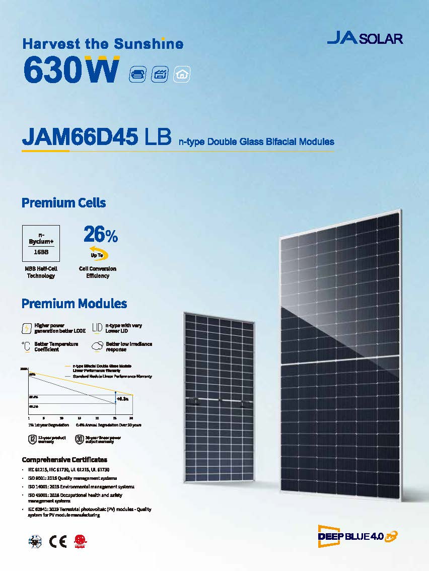 Ja Solar 630w Bifacial Solar Panels - N-type Perc Half Cell 605w-625w ...