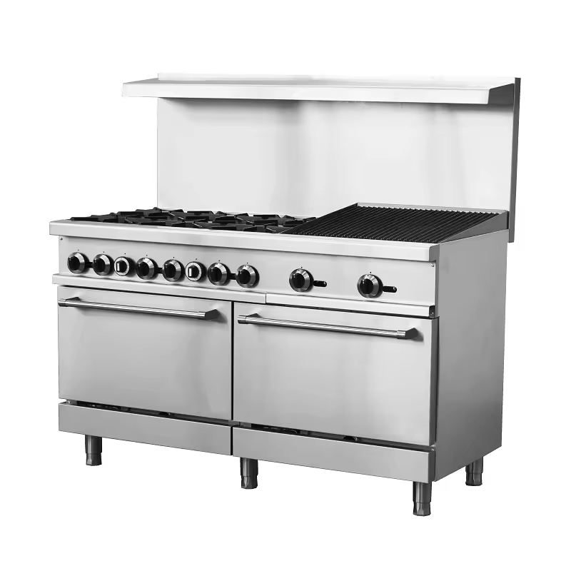 60\" Commercial Gas Cooking Range With 24\" Charbroiler And 6 Top ...