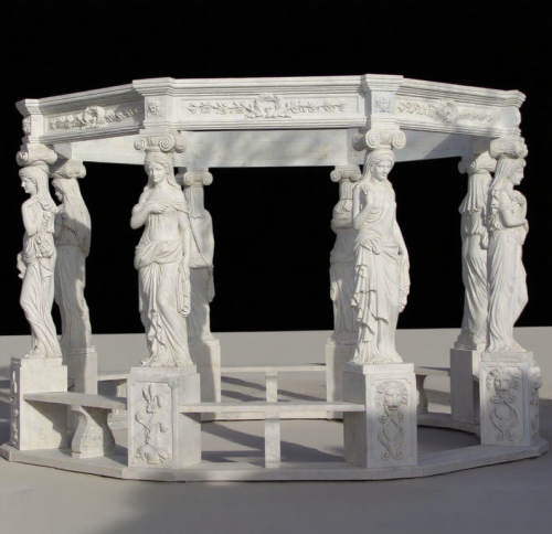 Artisanal Stone Pavilion With Classical Caryatid Design, High Quality ...