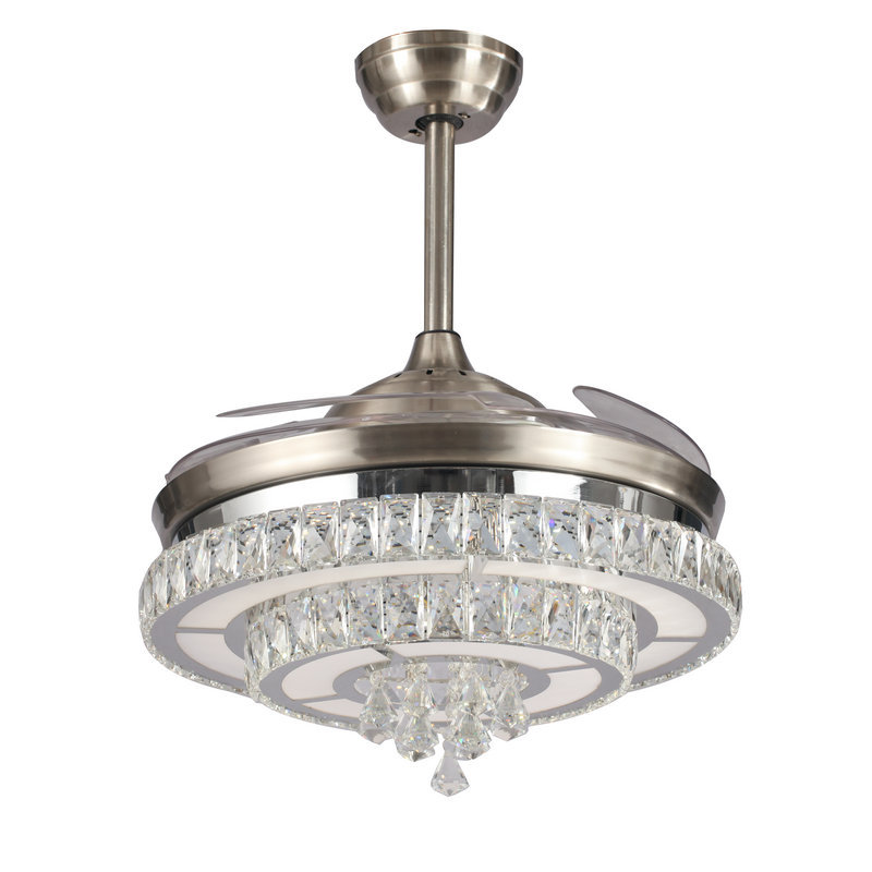 42 Inch Retractable Blade Hidden Ceiling Fan With Crystal Led Light ...