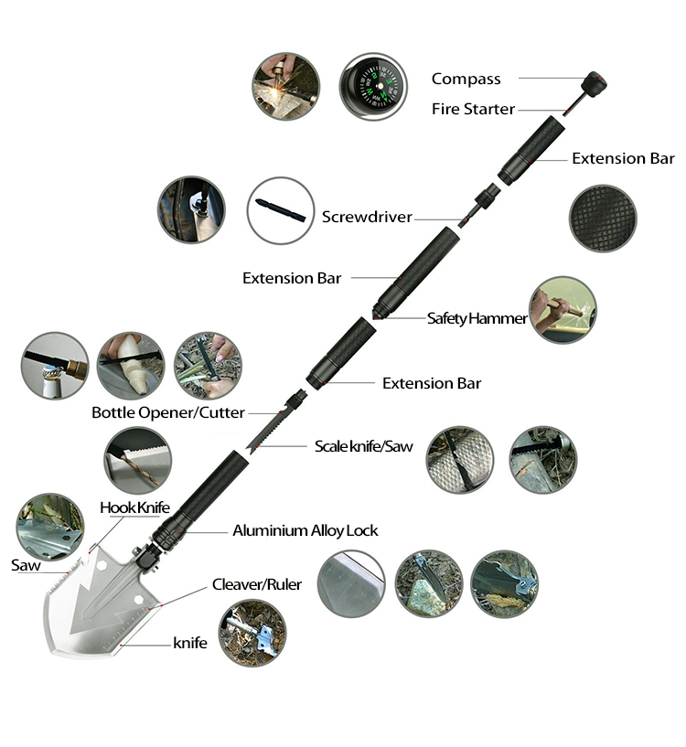 A3# Collapsible Handle Construction Shovel With Sharp Blade, High ...
