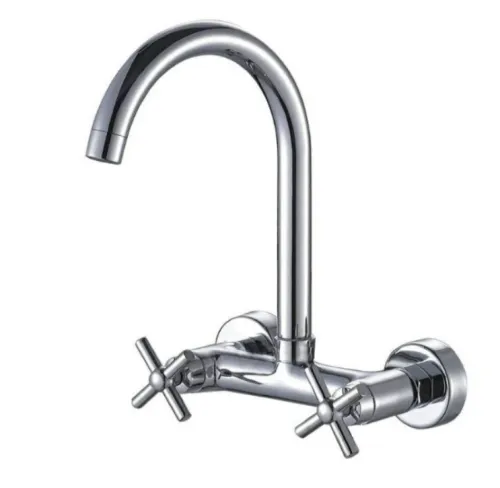 Wall Mounted Cross Handle Cold Water Chrome Kitchen Sink Tap, High ...
