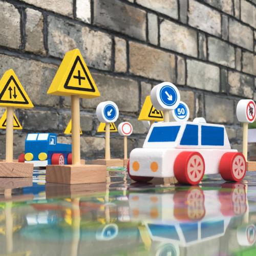 Wooden Street Road Traffic Signs Car Blocks Pretend Play Educational ...
