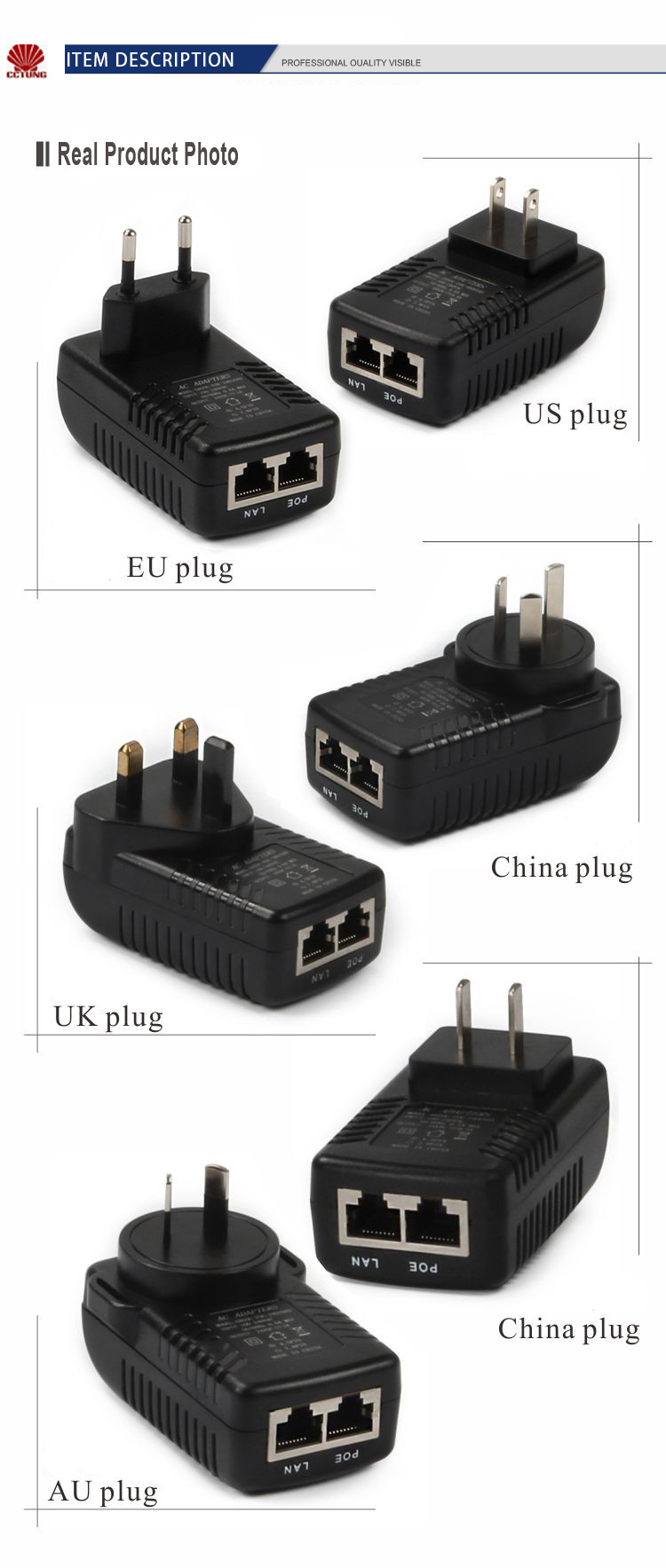 48V DC 0.5A POE (Power on Ethernet) Injector for CCTV IP Camera POE ...