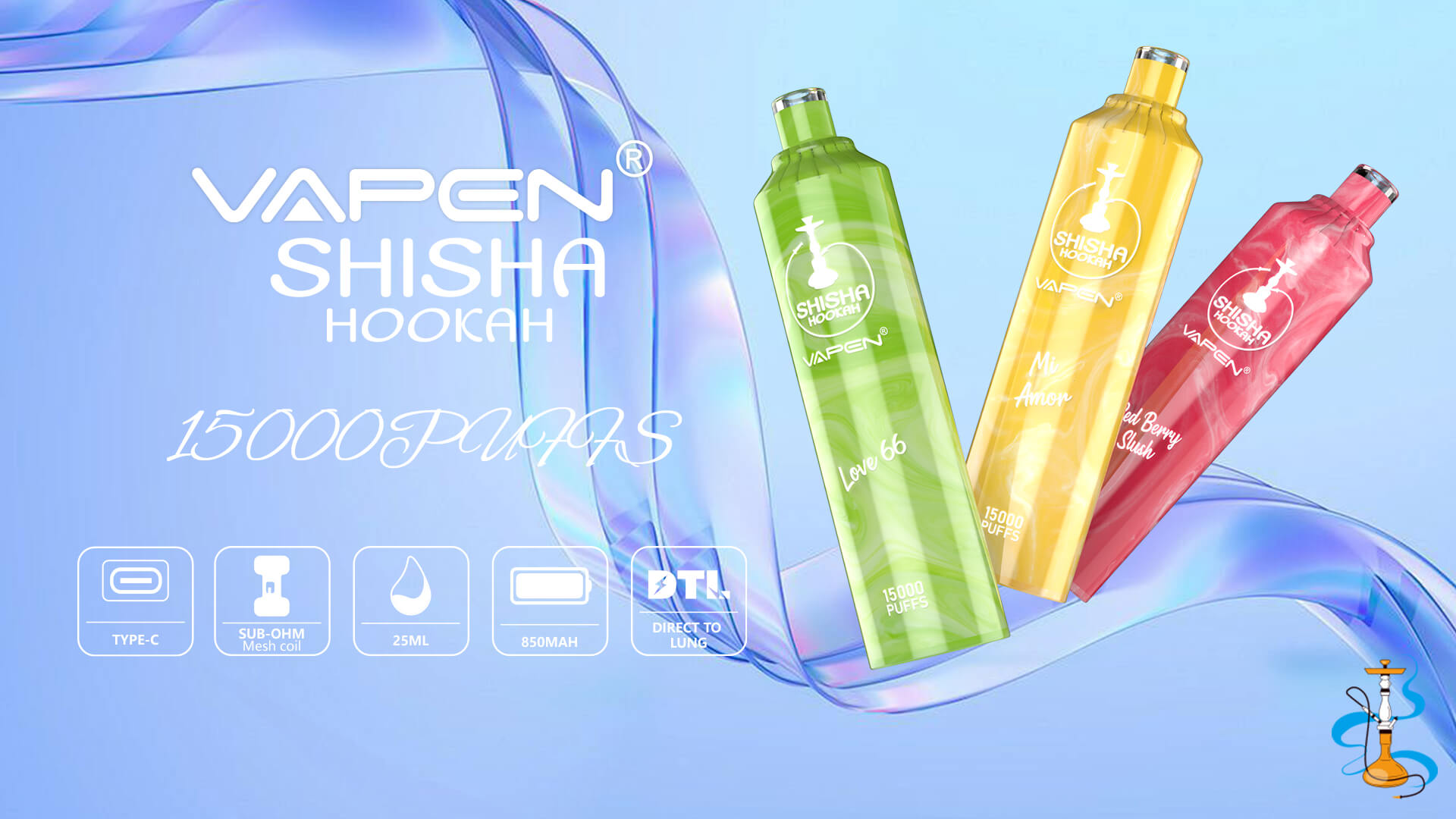 Vapen Shisha Hookah 15000 พัฟ Disposerive Vape Wholesale คุณภาพสูง ...