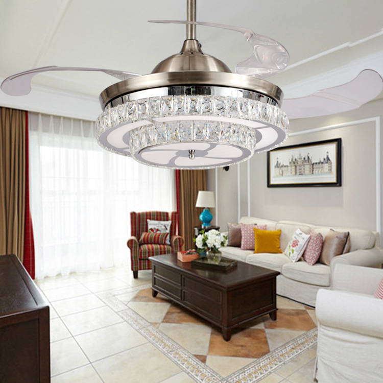 42 Inch Retractable Blade Hidden Ceiling Fan With Crystal Led Light ...