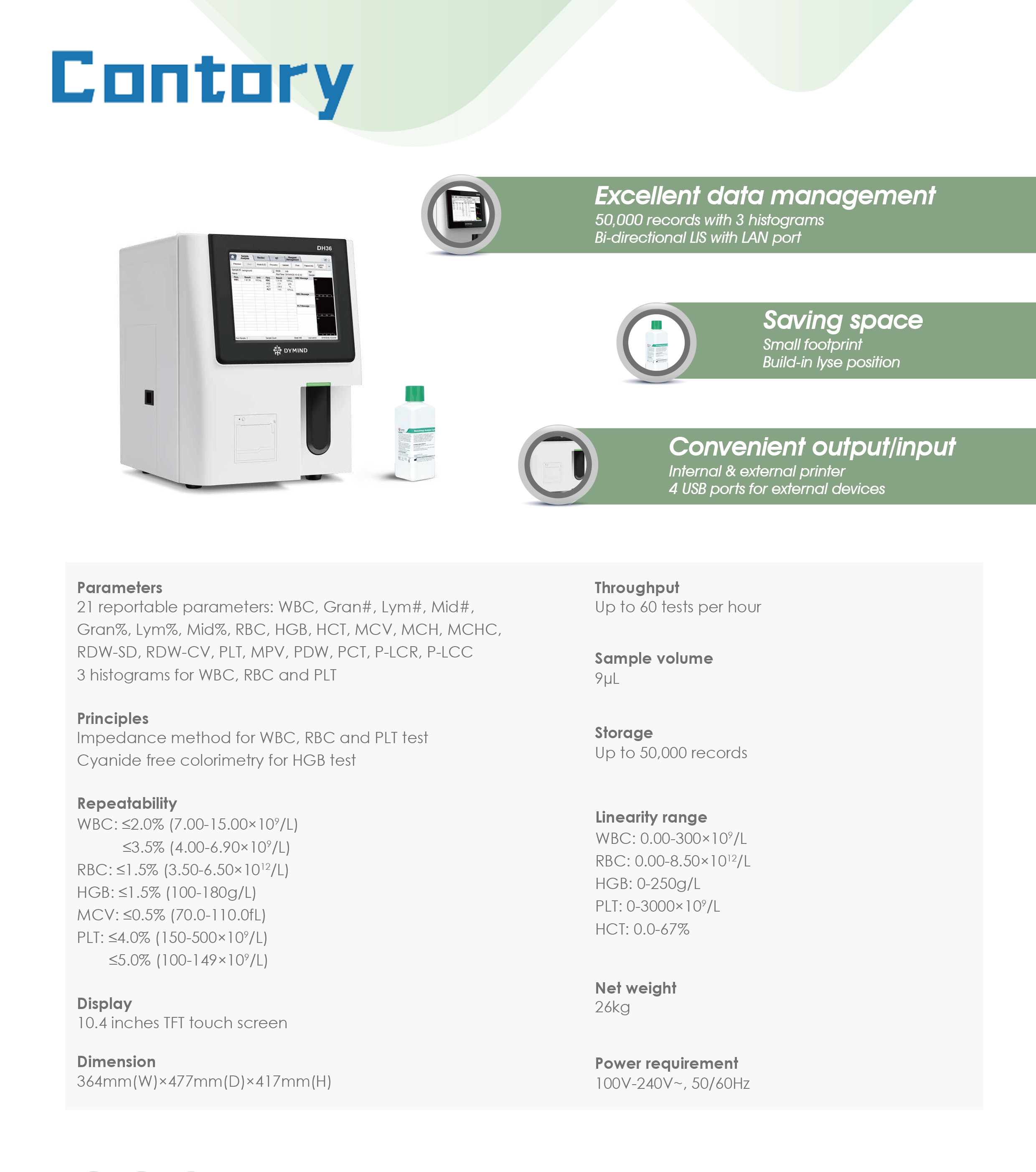Medical Three-Part Hematology Analyzer Blood Cell Counter Good Value ...