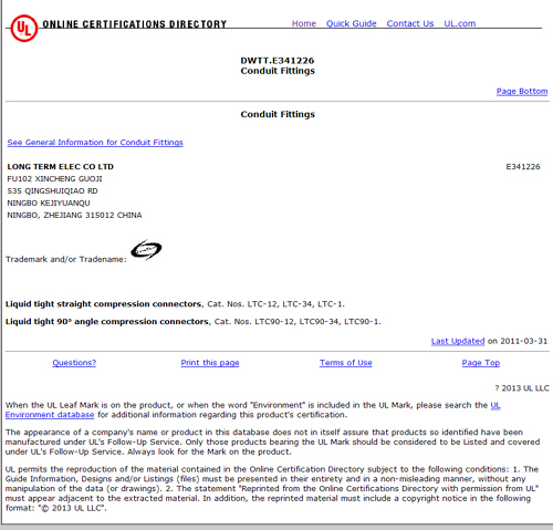 Certificate For Conduit Fitting, High Quality Certificate For Conduit ...