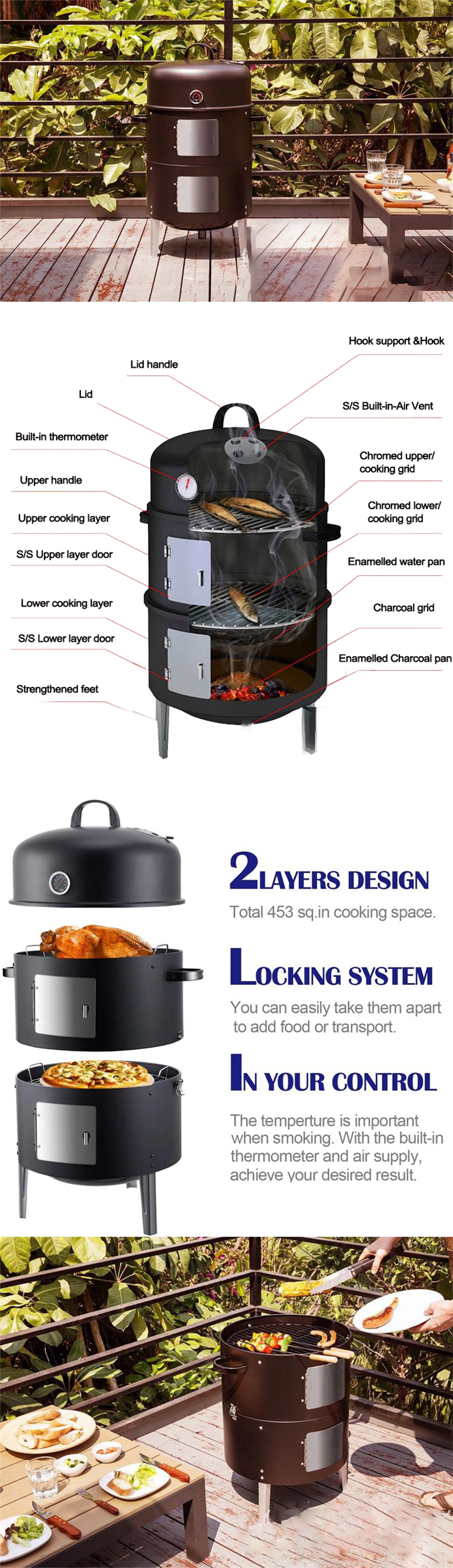 Portable 17 Inch Vitreous Enamel Bbq Grill With Smoker And Kebab ...