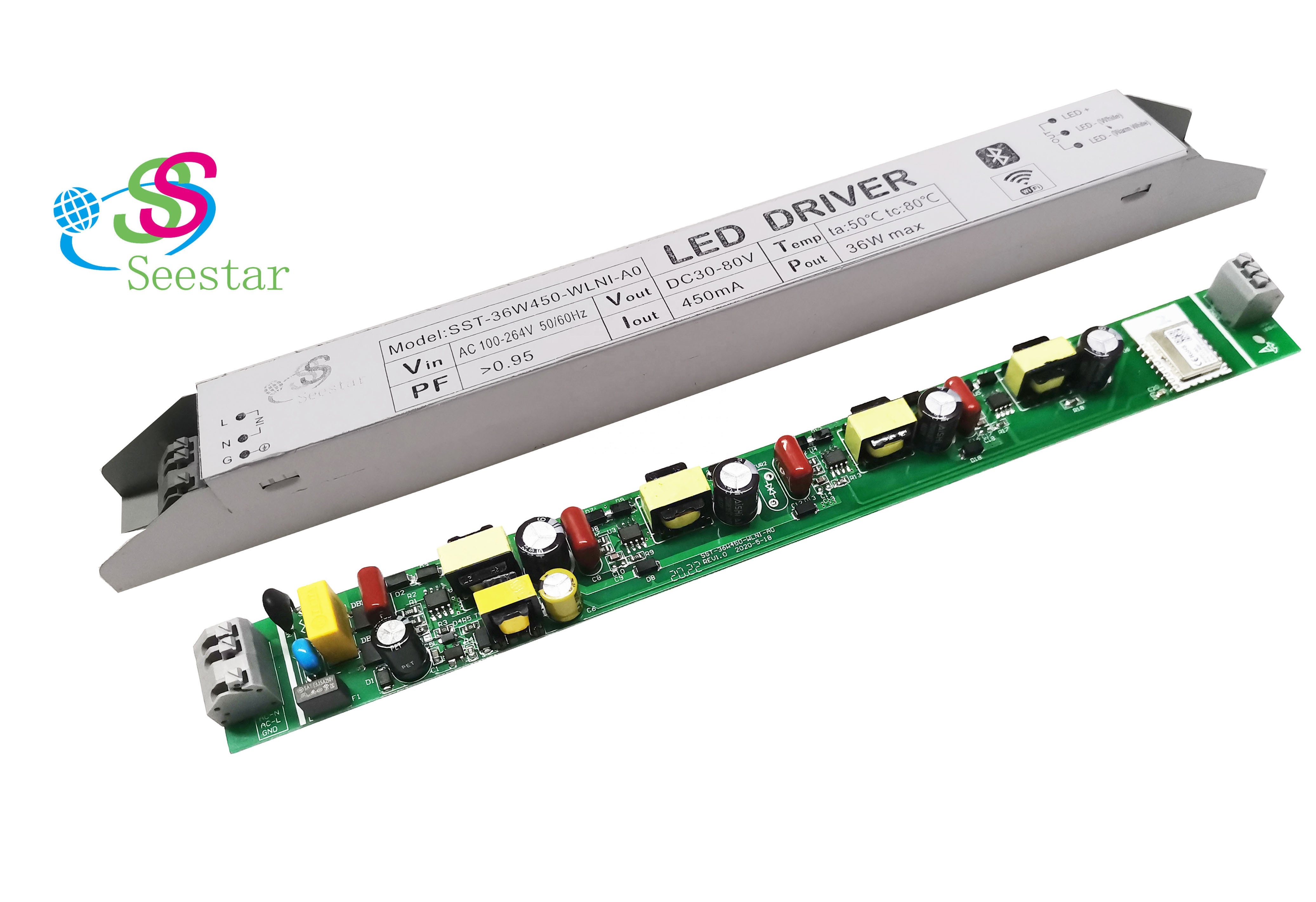Tuya Dimmable Linear Led Driver, 36w Ac100-264v Dc30-80v 450ma With Pf ...
