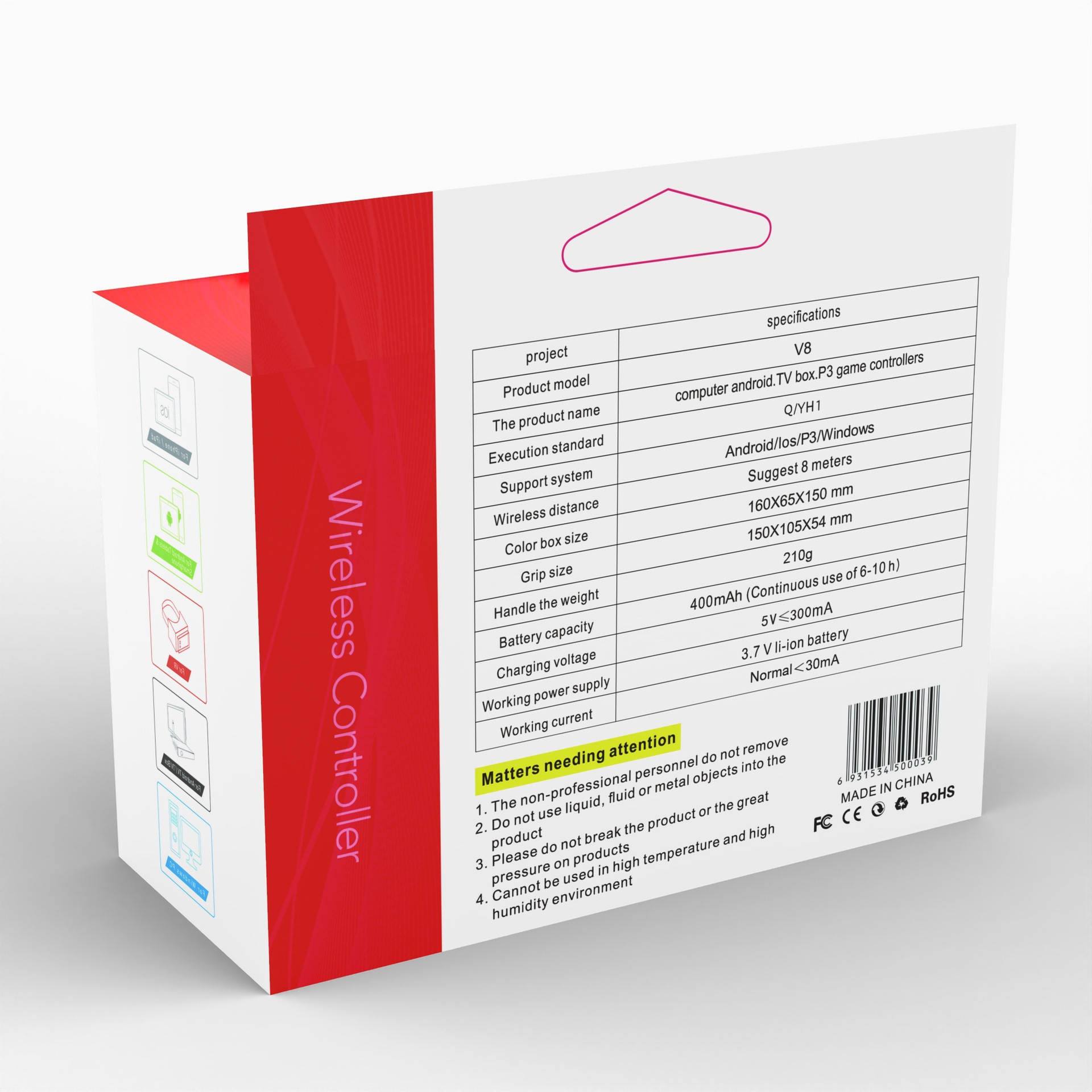 V8 Smart Bluetooth Game Controller For Mobile, Android, Ios, Pc, And ...