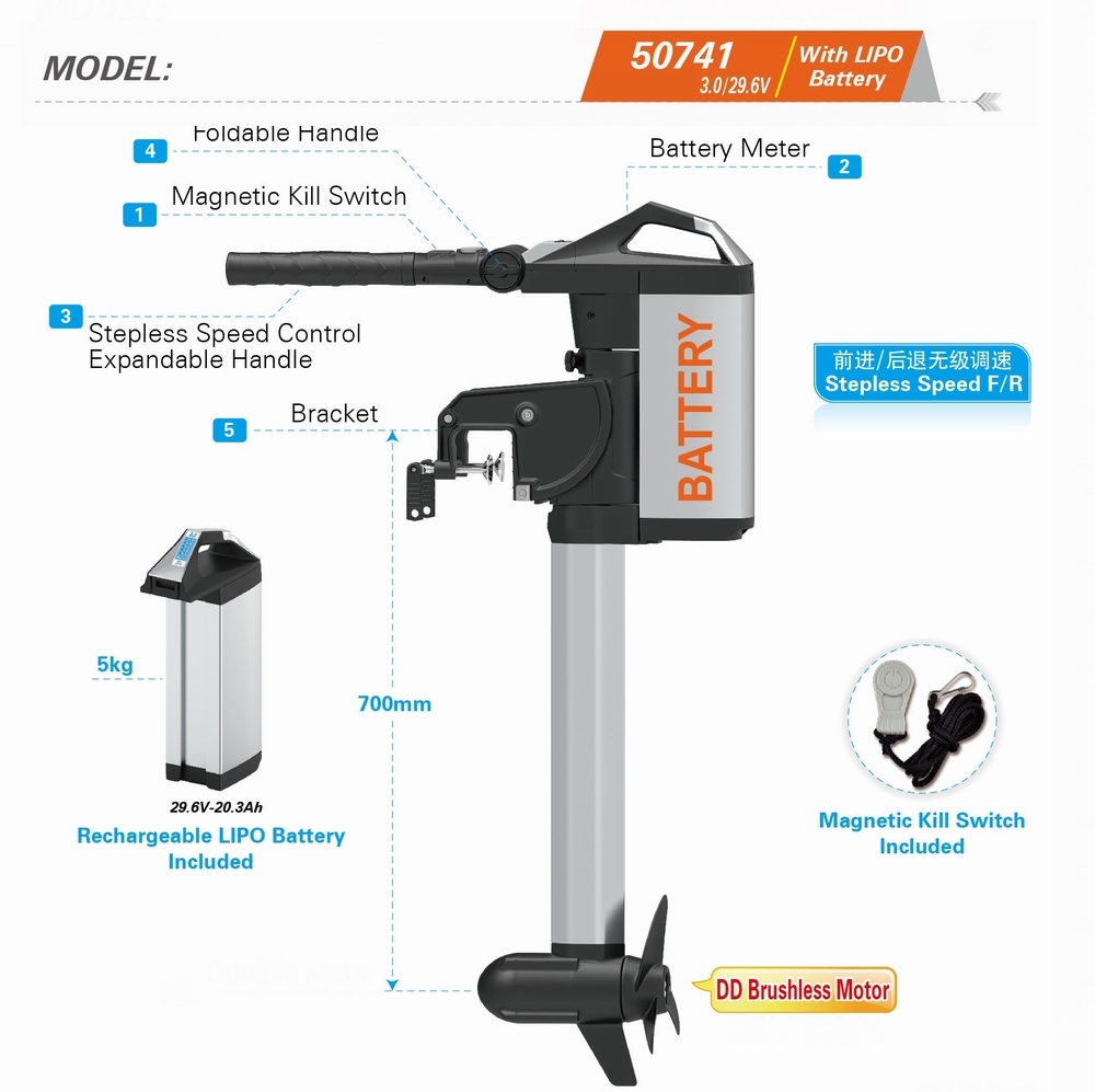 Ultima Transom Mount Electric Trolling Motor 3hp Brushless, High ...