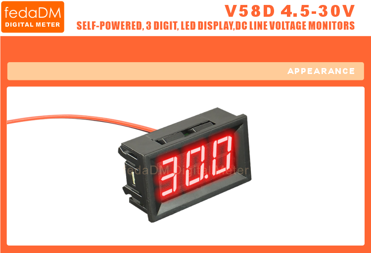 3-digit 2-wire Dc 4.5-30v Led Display Voltmeter For Cars And ...