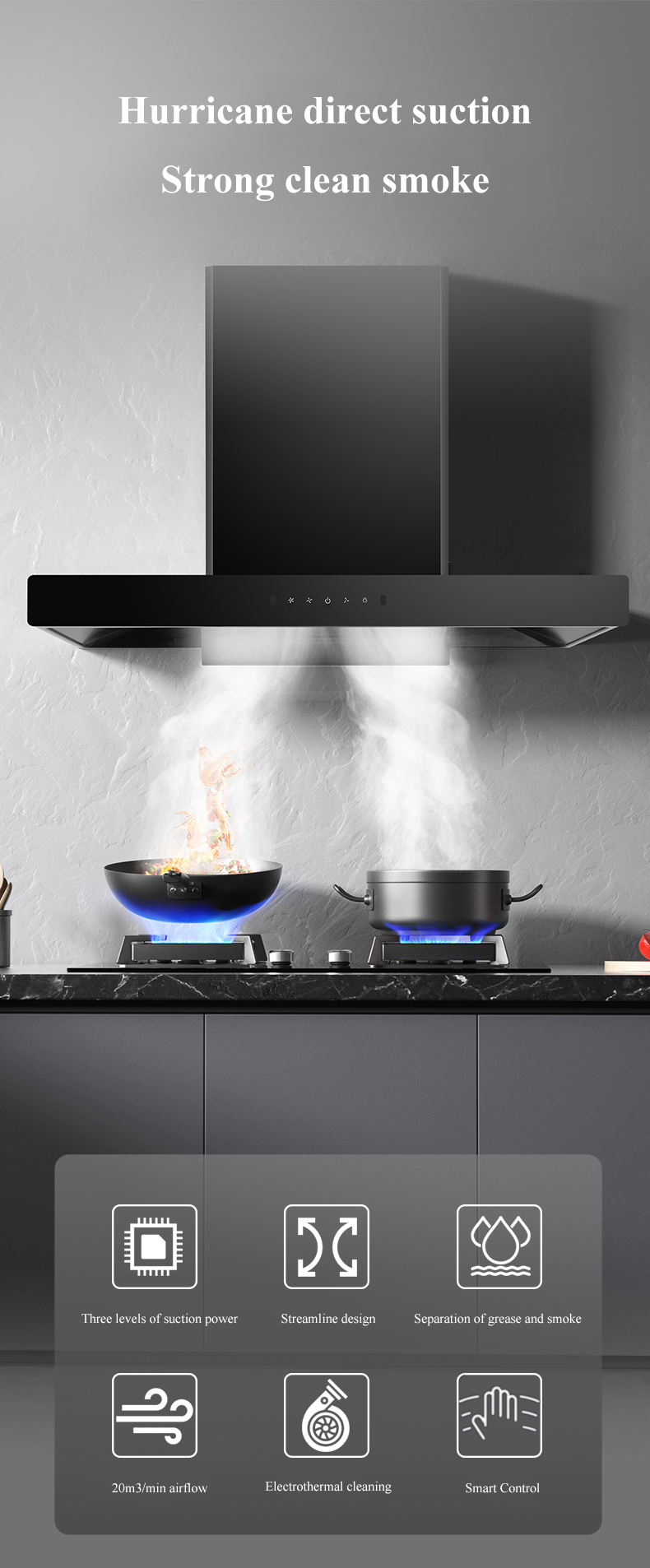 T-shaped 900mm Smart Smoke Extractor Range Hood For Kitchens, High ...