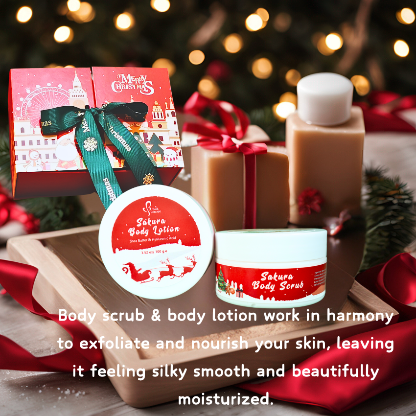 Soothing Exfoliating Body Scrub & Soap Gift Set - Sakura Infused For ...