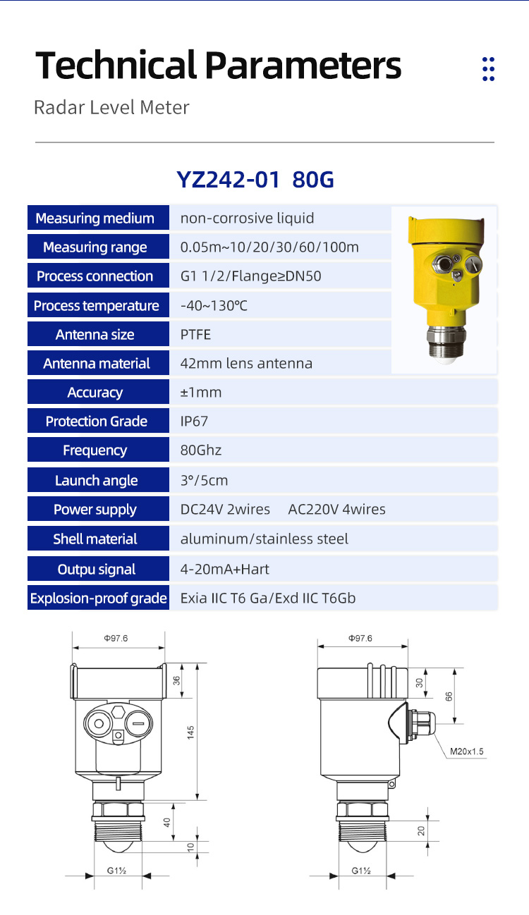 Gwr Guided Wave Radar Transmitter Rs485 4-20ma For Silo Level ...