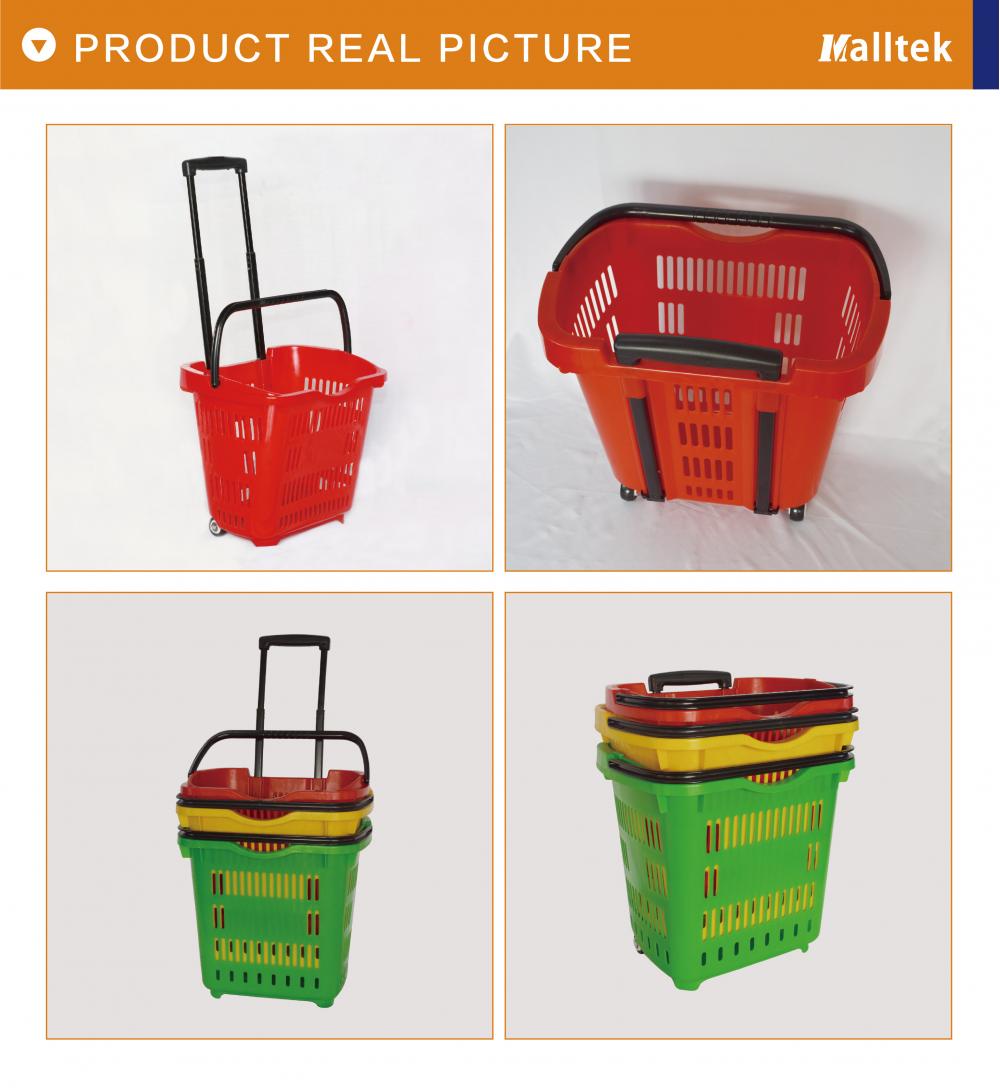 Telescopic Handle Rolling Supermarket Shopping Basket, High Quality ...