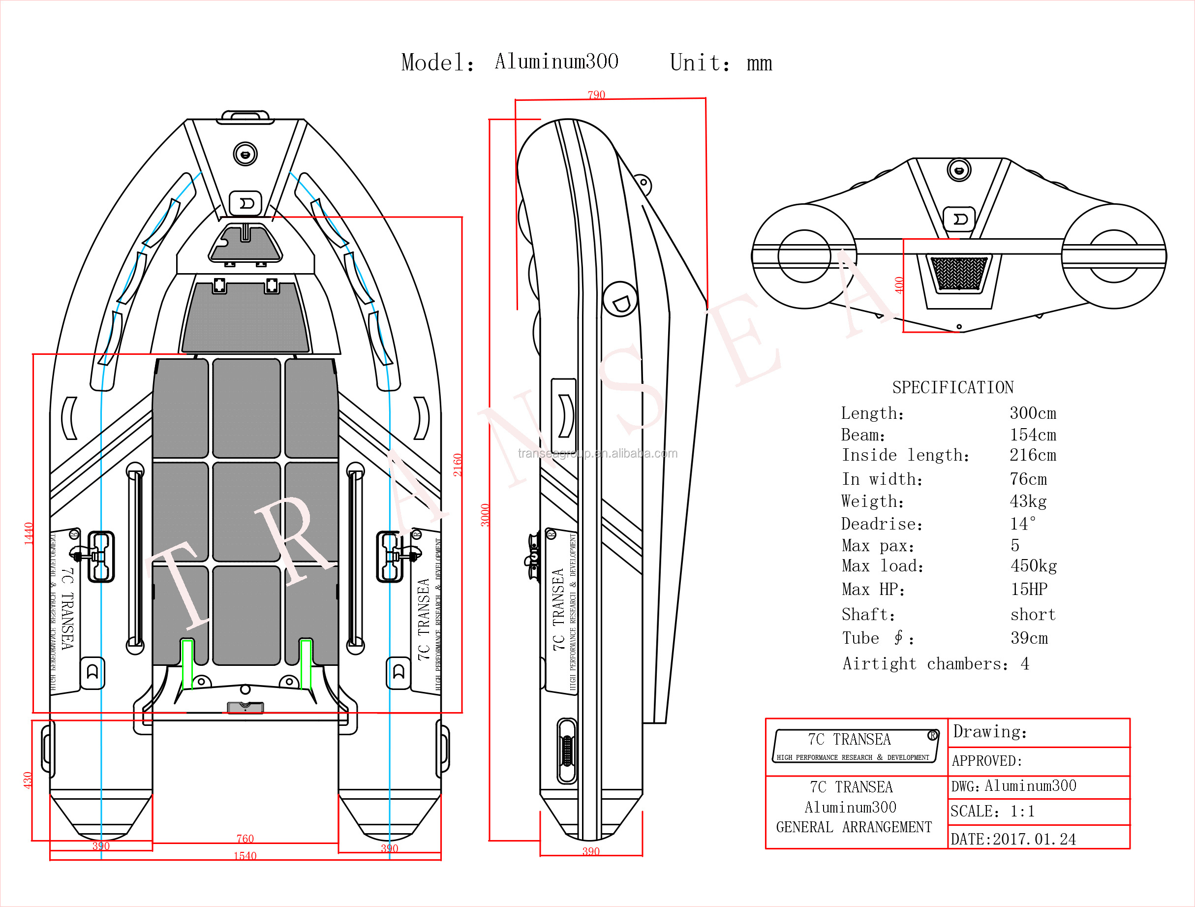 3-meter Inflatable Dinghy With Aluminum Hull For 4 Persons, High ...