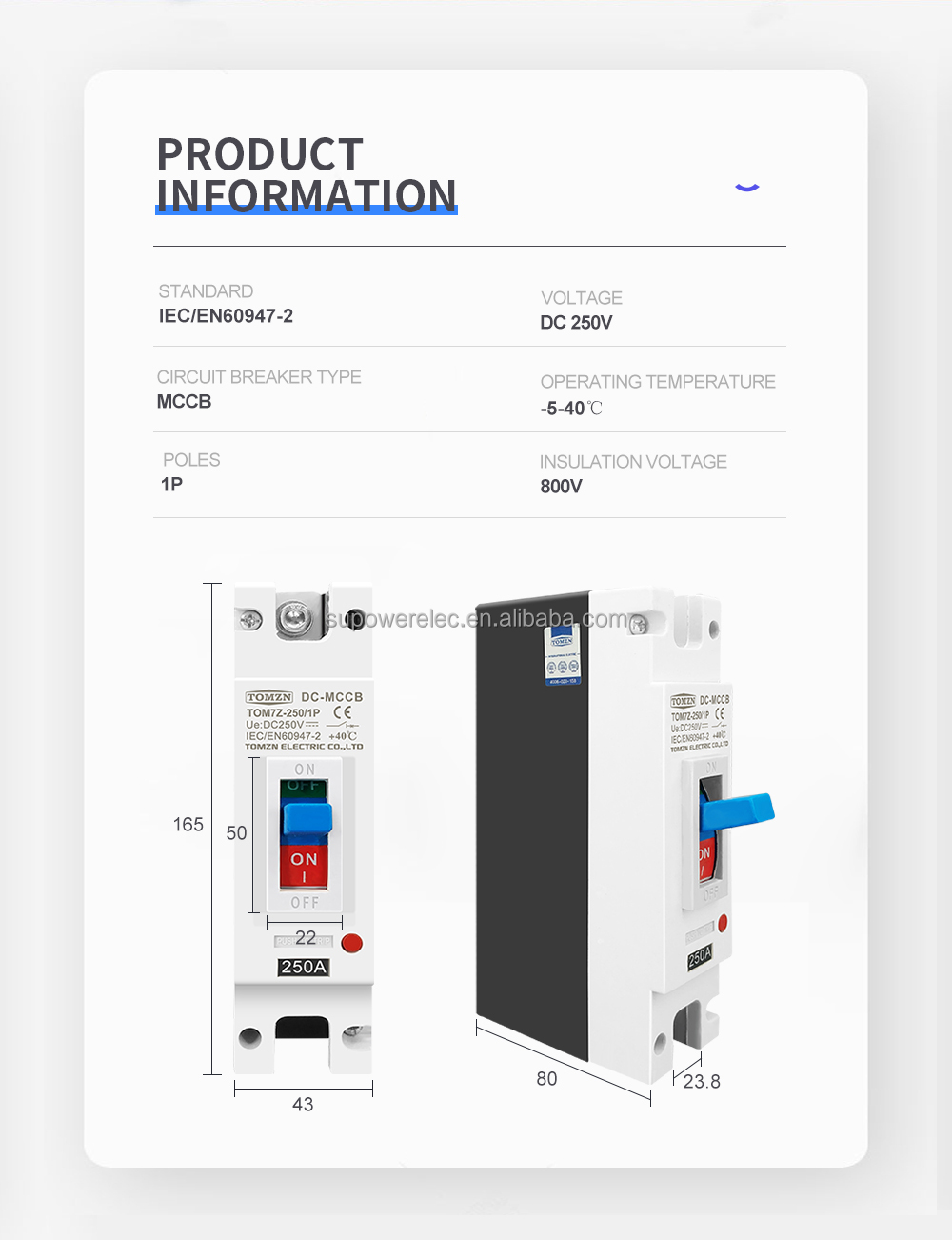 Tomzn 1p Dc 250v 150a Solar Molded Case Circuit Breaker Mccb, High ...