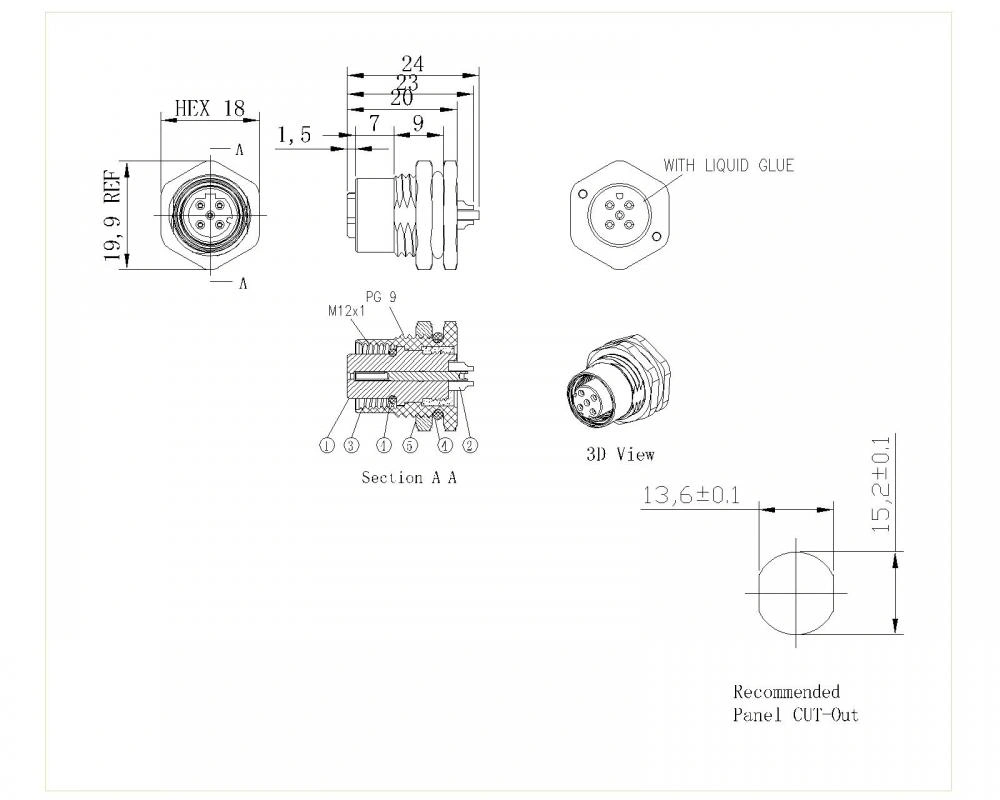 Female Lock Front PG9 D-Code Solder Type China Manufacturer