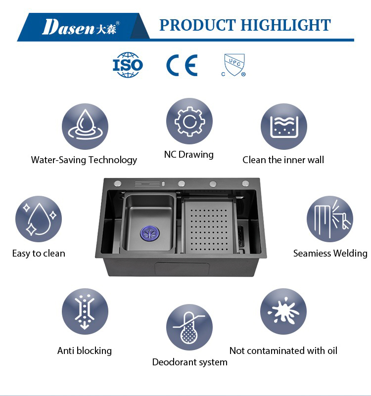 Popular Black Single Sink With Anti-scratch Led Digital Display ...