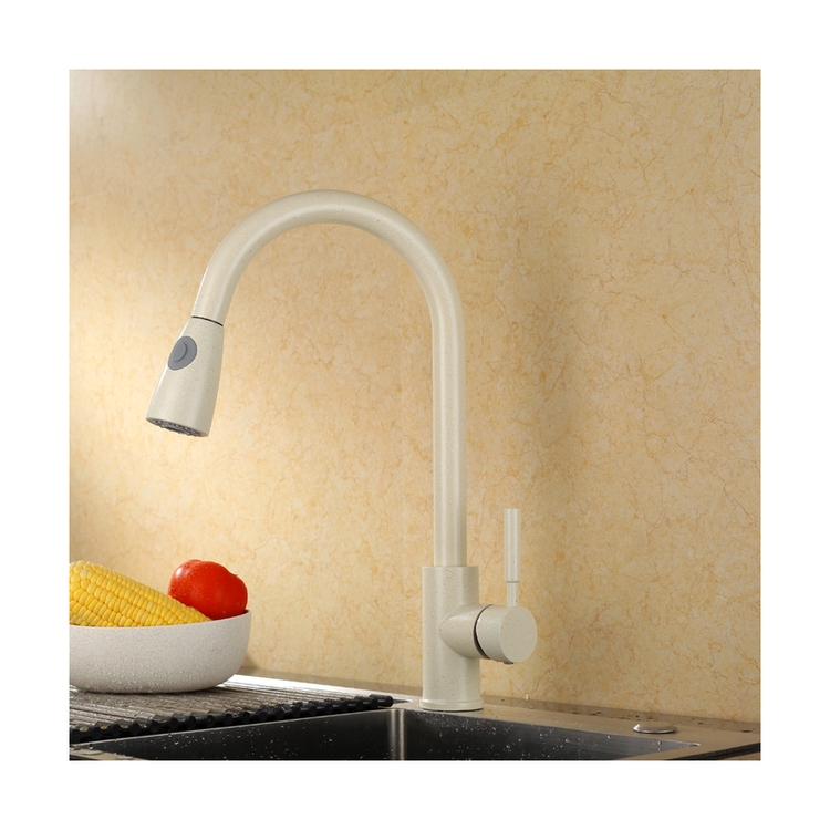 Beige High Arc Single Handle Retractable Sprayer Kitchen Faucet, High ...