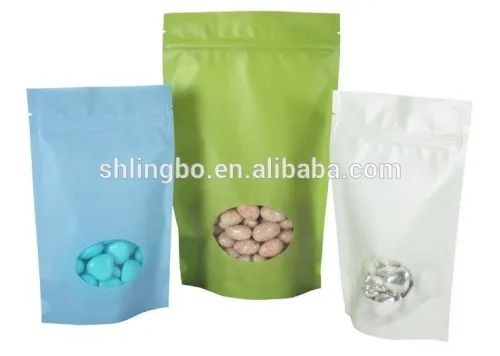 Green Tear Notch Flat Bottom Bag With Window, High Quality Green Tear ...