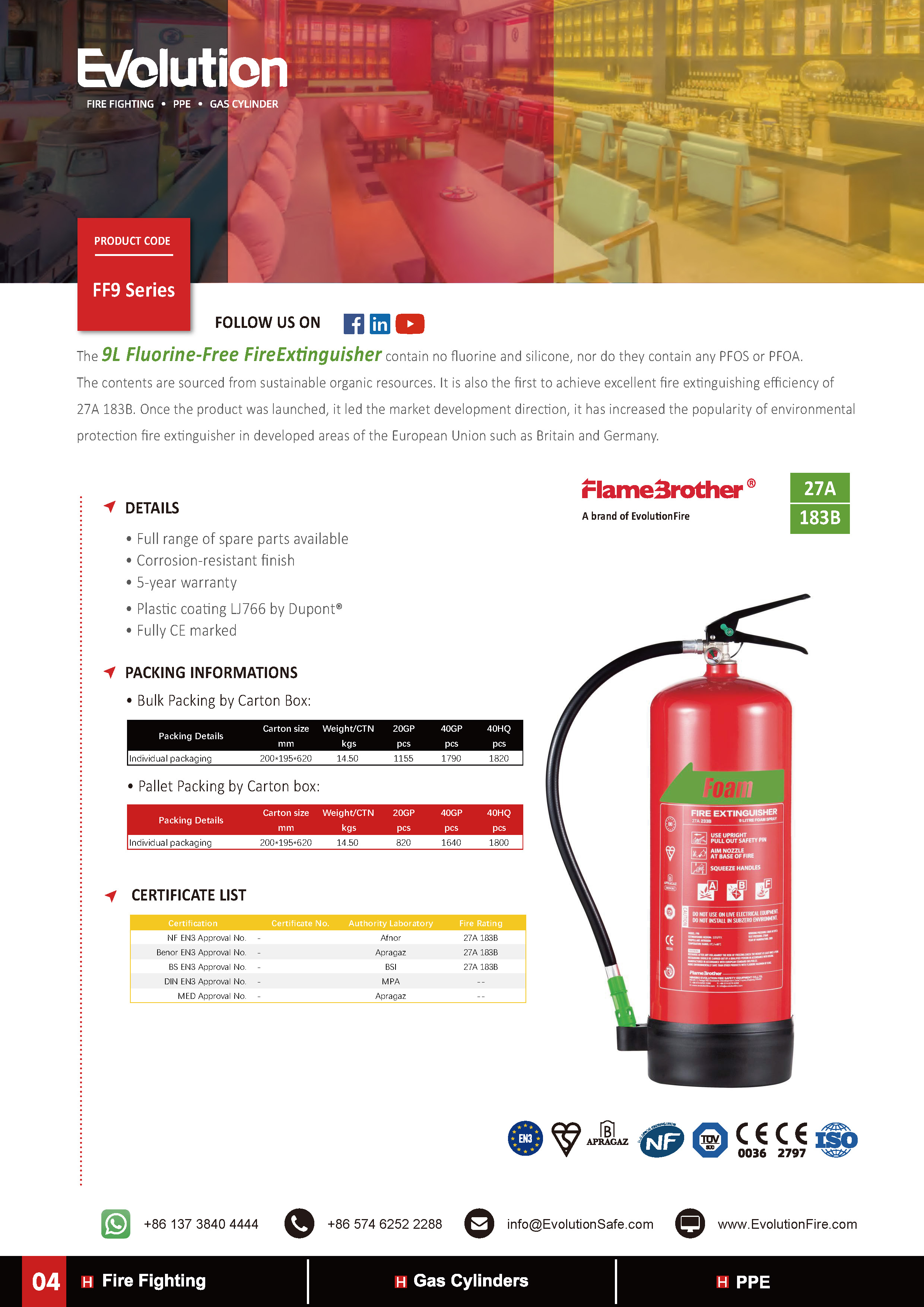 9l Foam Fluorine-free Fire Extinguisher - Ce Certified, Nf Approved ...