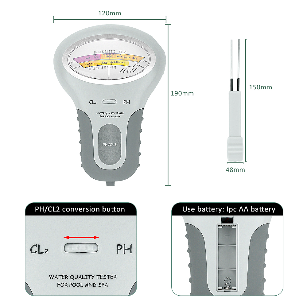 Cl2 Tester 2 In 1 Water Quality Ph & Chlorine Pc-101 Level Portable ...