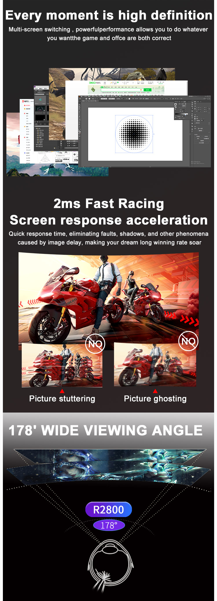Chigo 2023 24 Inch Lcd Monitor - Black/white Led Screen For Gamers ...