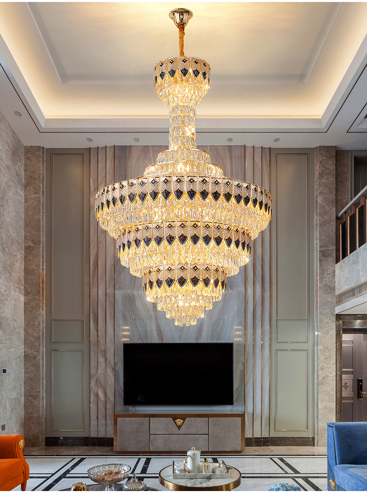 Modern Luxury Hotel Lobby With Gold Round Staircase And Crystal ...