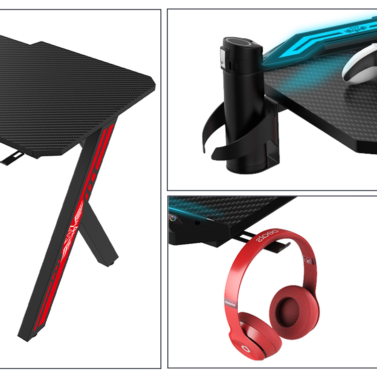 120cm Carbon Fiber Gaming Desk With Cup Holder And Rgb Led, High ...