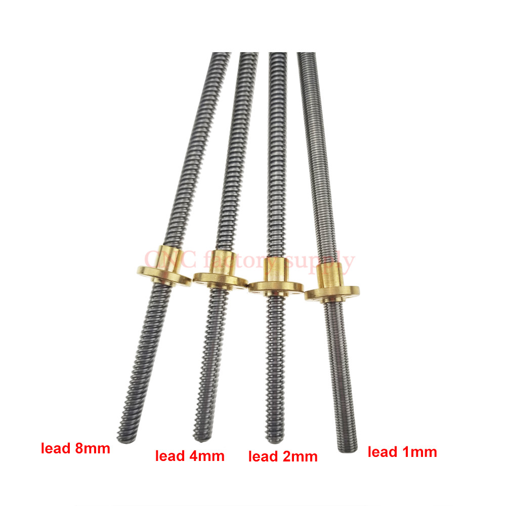 T8 Lead Screw Od 8mm Pitch 2mm Lead 4mm Length 800mm With Brass Nut 3d Printers Part 8mm ...