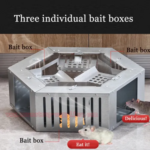 Humane Multiple Catch Rodent Rat Bait Station Metal Mouse Trap Box ...