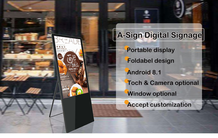 4k A-shape Digital Poster Kiosk For Shop - 23 Inch Outdoor Standing ...