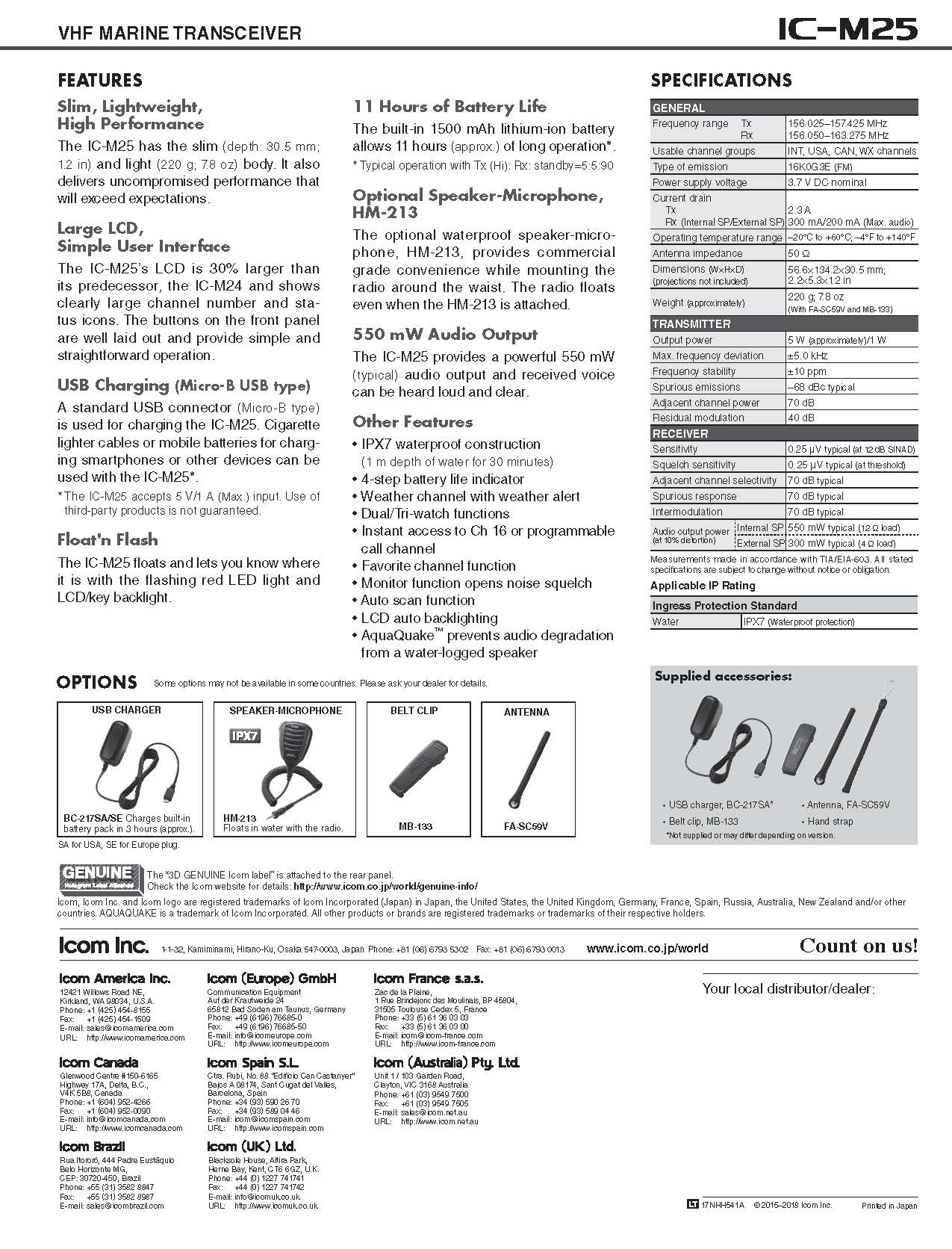 Imo Compliant Icom Ic-m25 Portable Vhf Radiotelephone Transceiver For ...