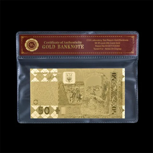 50 Uah Banknote Metal Gold Foil Ukraine Paper Money Ukrainian Replica ...