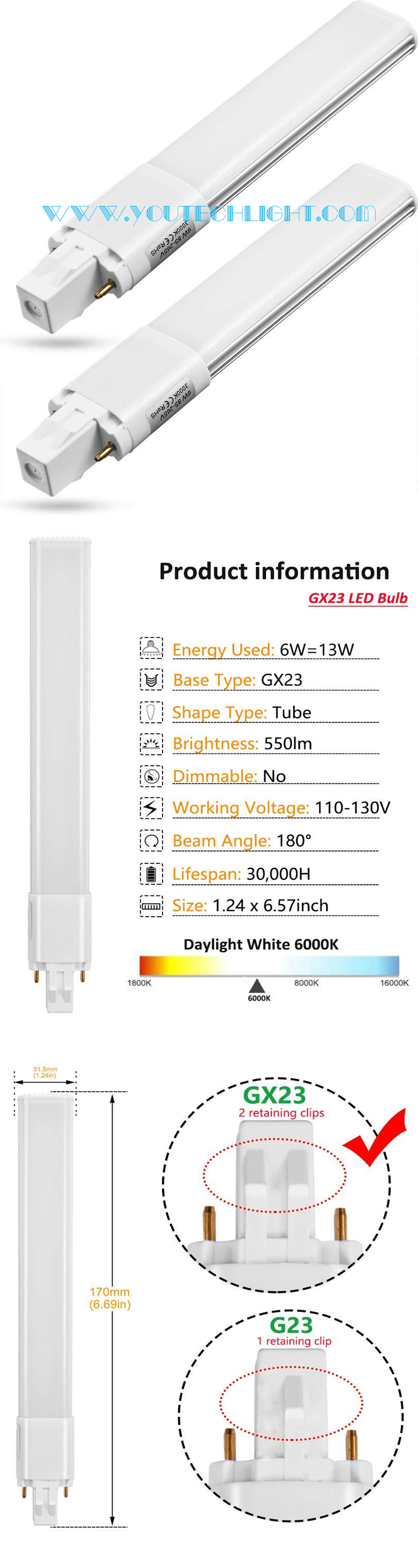 6w Led Gx23 플러그 램프, Bossgoo.com의 고품질 6w Led Gx23 플러그 램프