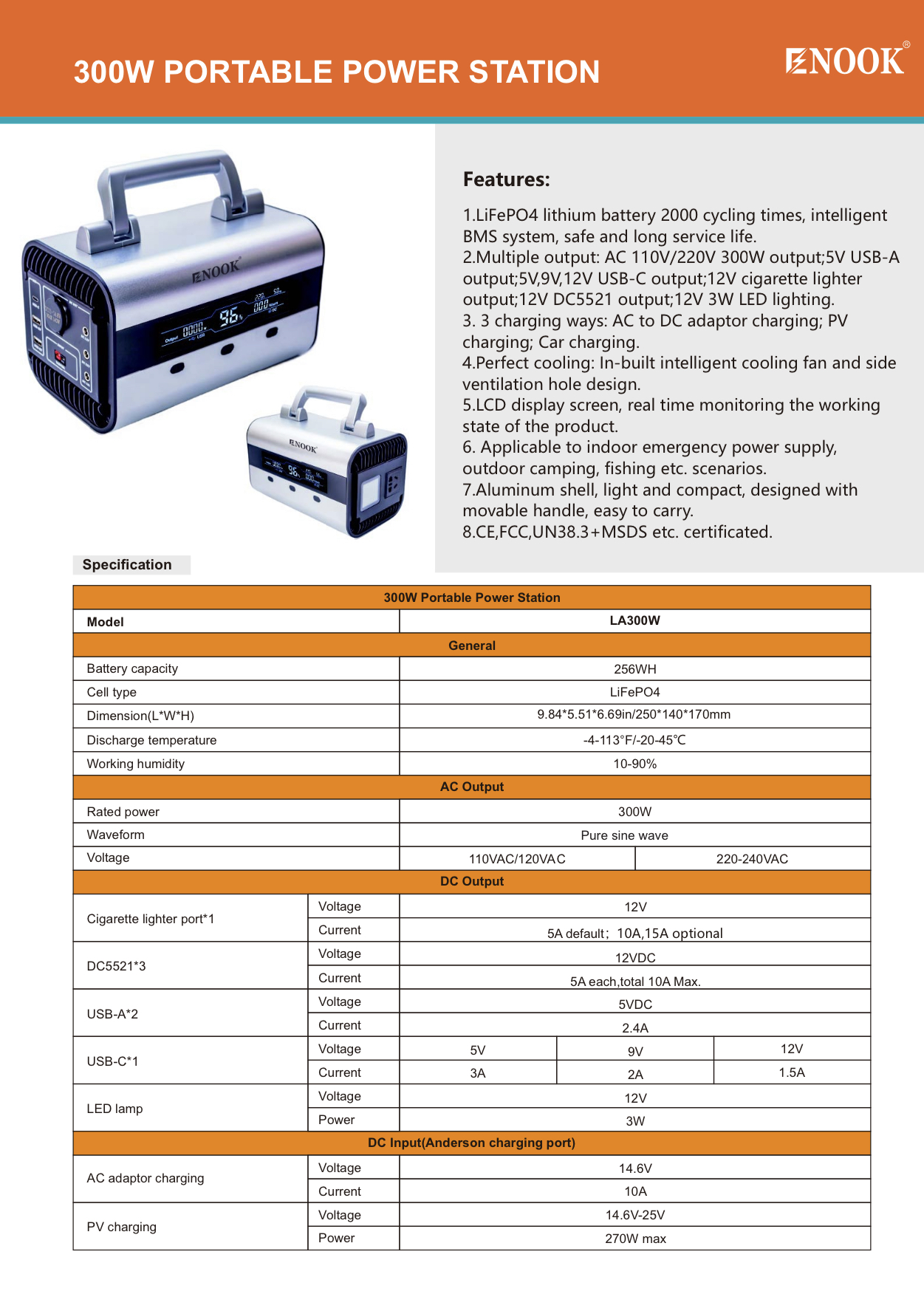 Enook Backup Battery: 300w Portable Power Station With Solar Charging ...