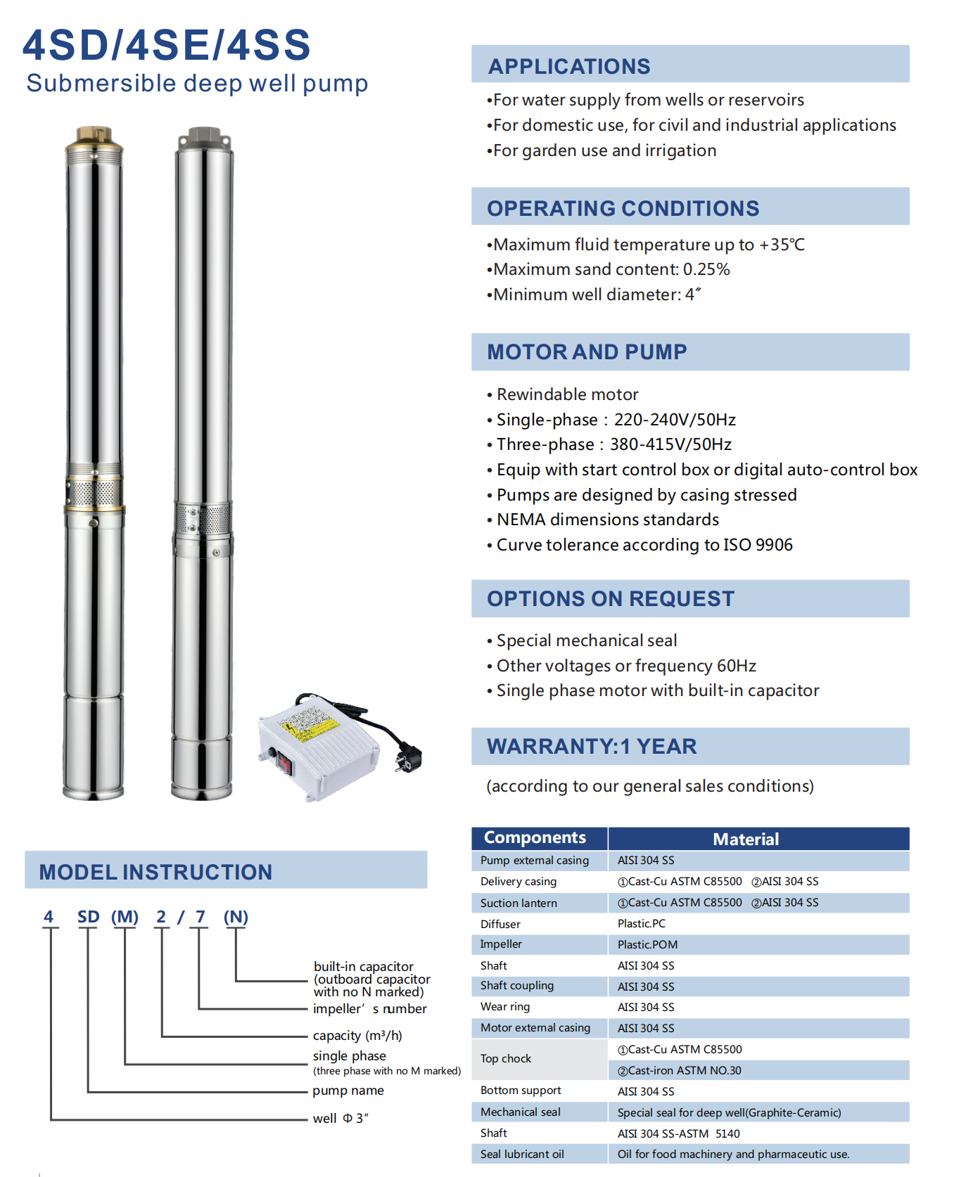 4 Inch Deep Well Borehole Submersible Water Pump, High Quality 4 Inch ...