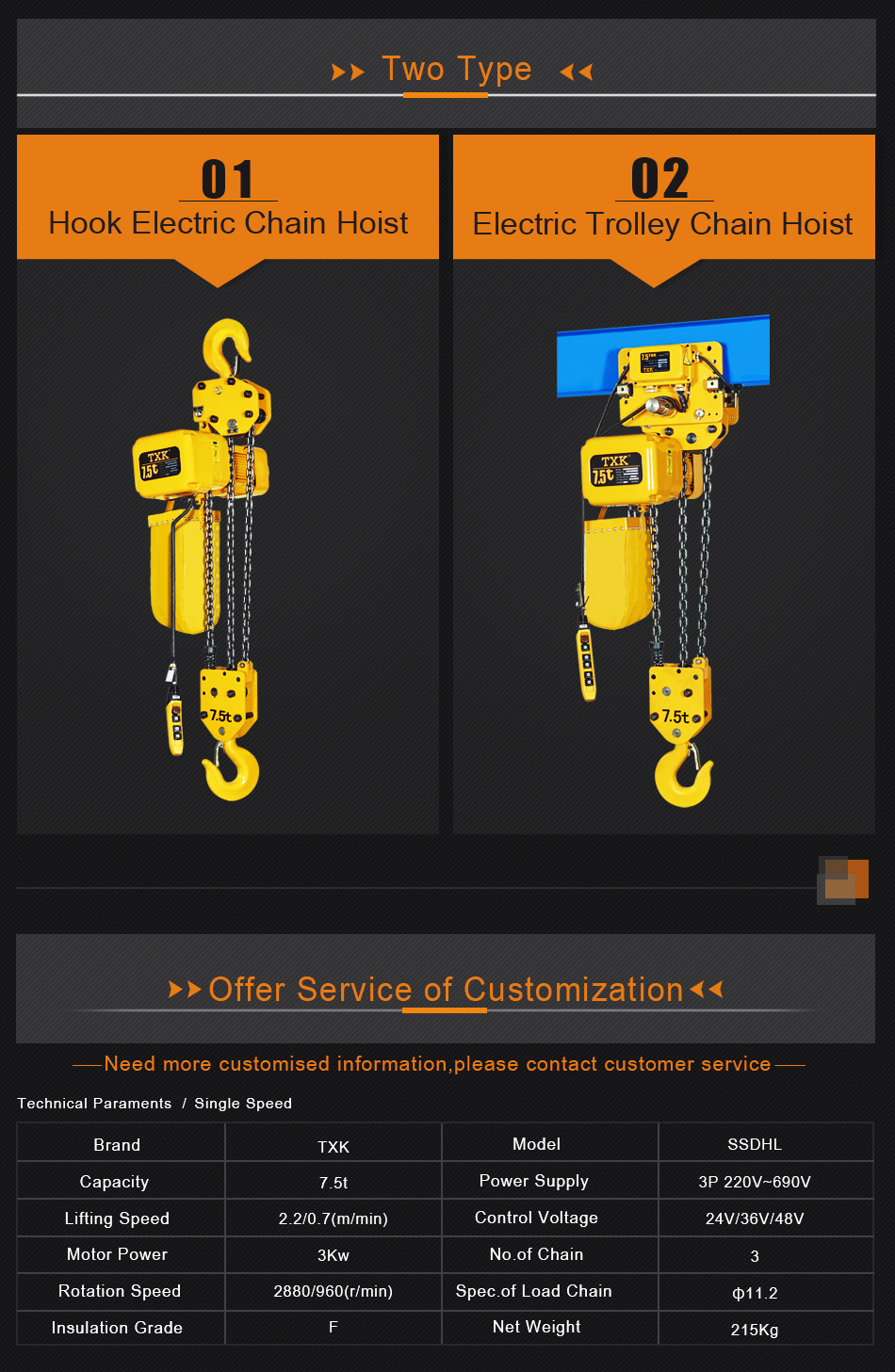 7.5 Ton Electric Chain Lifting Hoist With Inverter - Txk Er2 ...