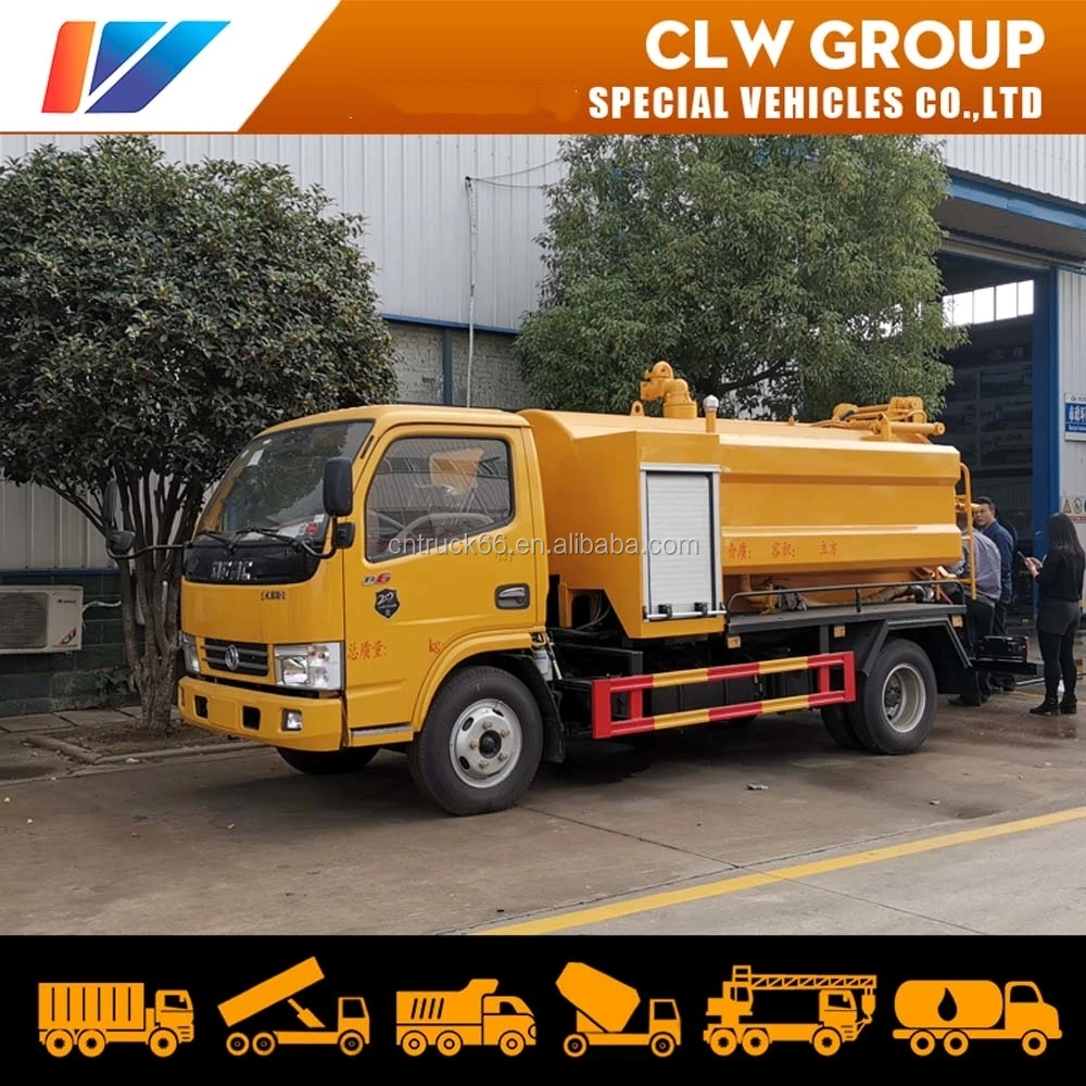 Dongfeng Small Jet Vacuum Trucks 5m3 High Pressure Cleaning Sewage ...