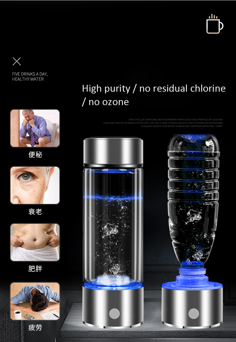 Spe/pem Hydrogen Water Generator Alkaline Maker Rechargeable Portable For Pure H2 Hydrogen-rich ...