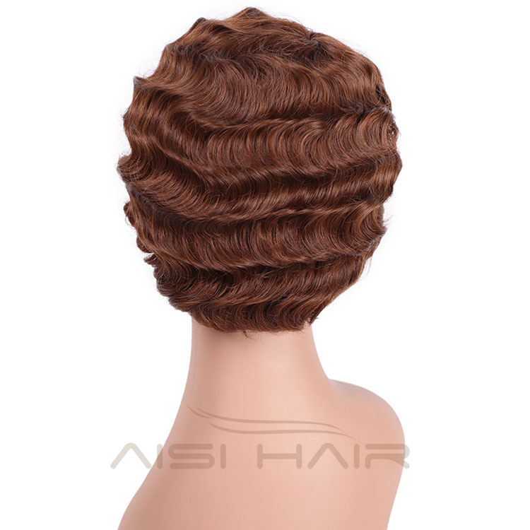 Wigs Short Curly Nanu Finger Wave Hair Wigs Pixie Cut Brown Synthetic ...