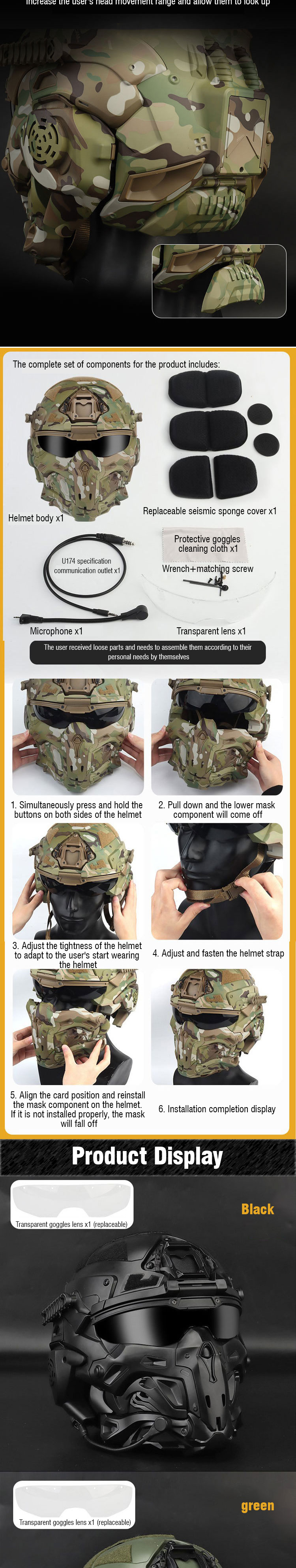 Tactical Helmet With Integrated Full Face Mask, Goggles, And Headset ...