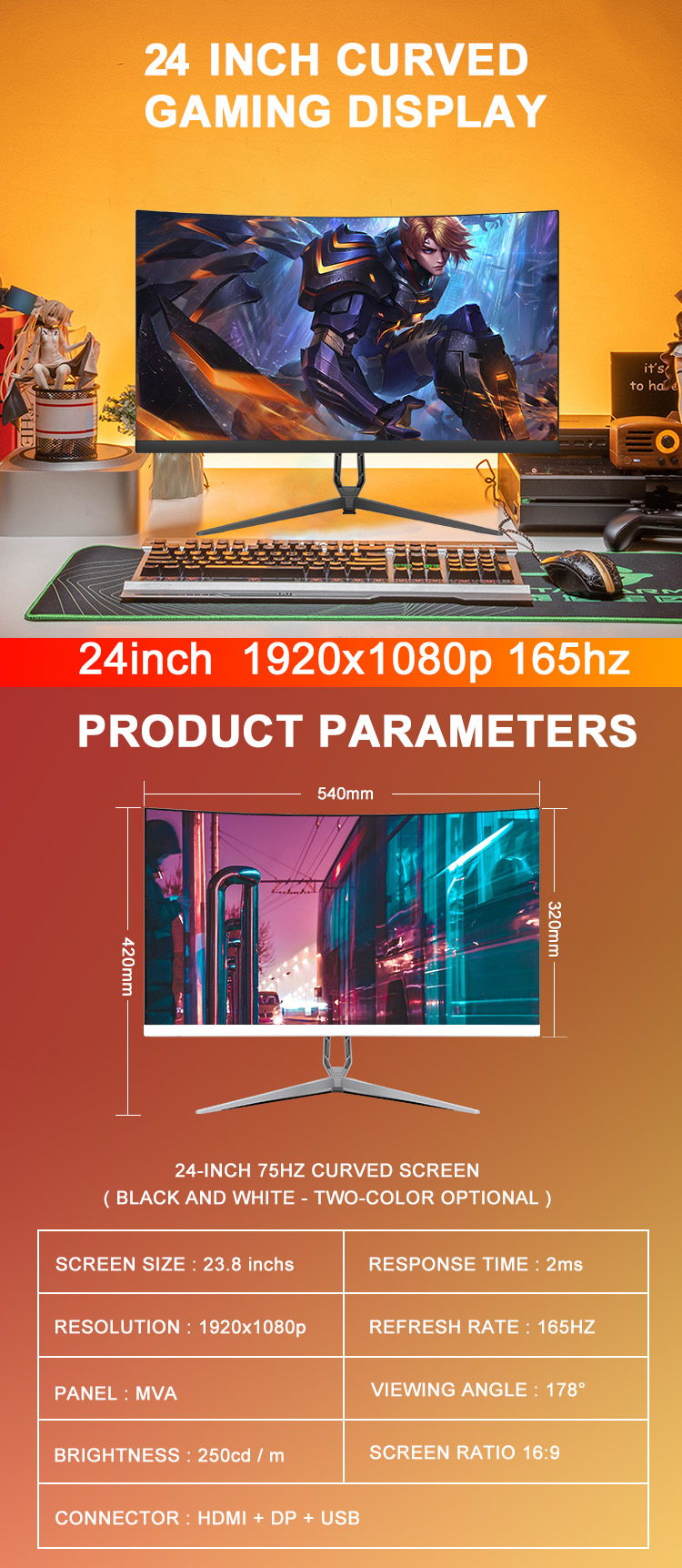Chigo 2023 24 Inch Lcd Monitor - Black/white Led Screen For Gamers ...