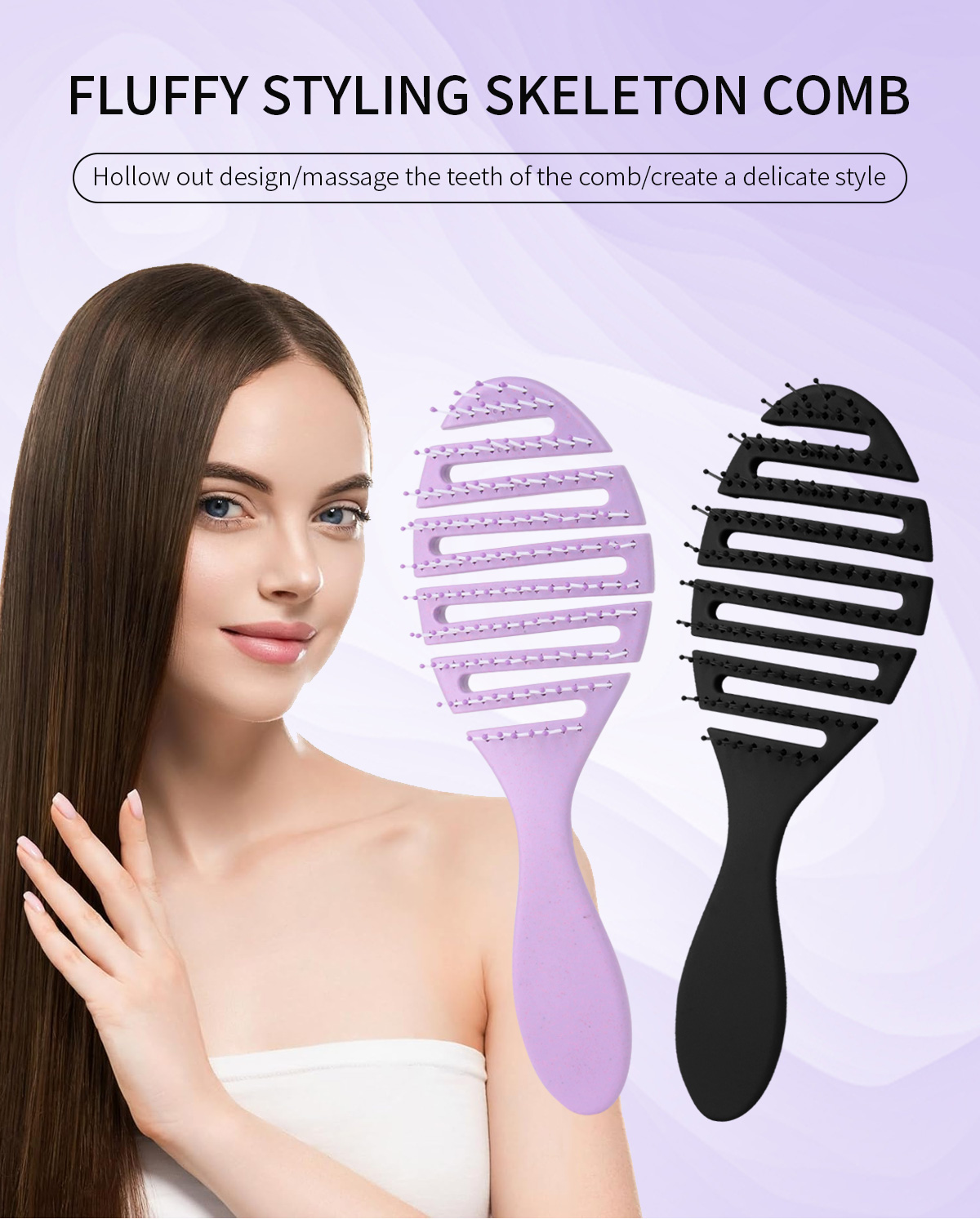 Fluffy High Skull Plant Fiber Dual-use Dry Wet Pork Rib Comb, High ...